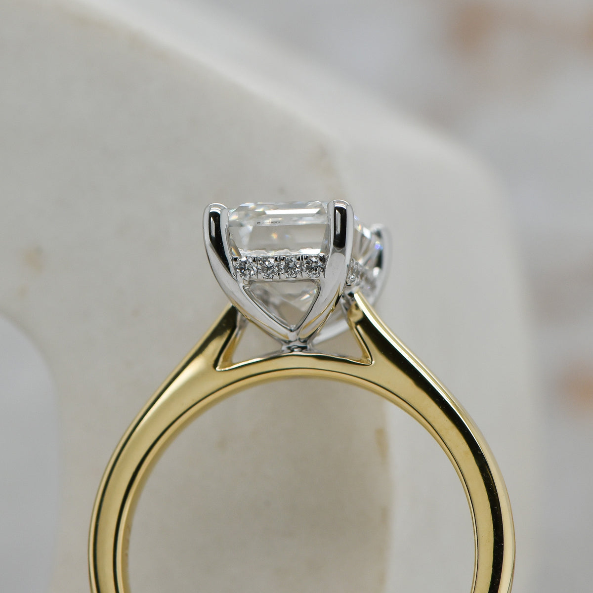 EDEN - LAB GROWN 3.16ct EMERALD CUT DIAMOND SOLITAIRE WITH HIDDEN DIAM ...